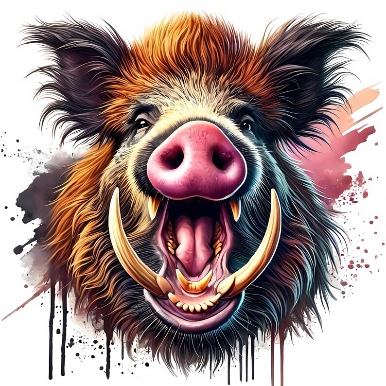 Wild Boar Clipart: Wildlife Art Images (12 JPG, Digital Download ...