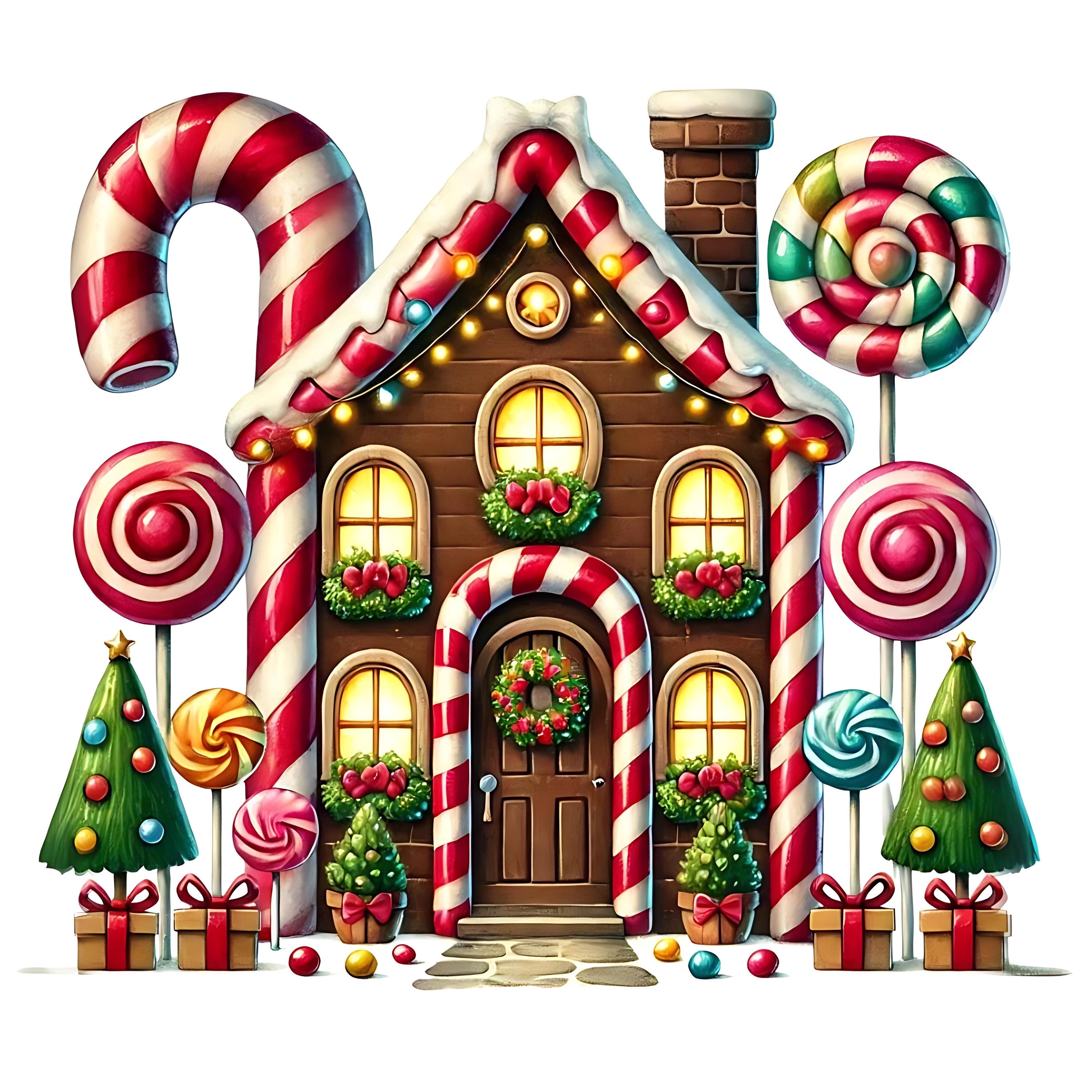Candy Cane Gingerbread House Clipart: Holiday Decor (digital Download ...