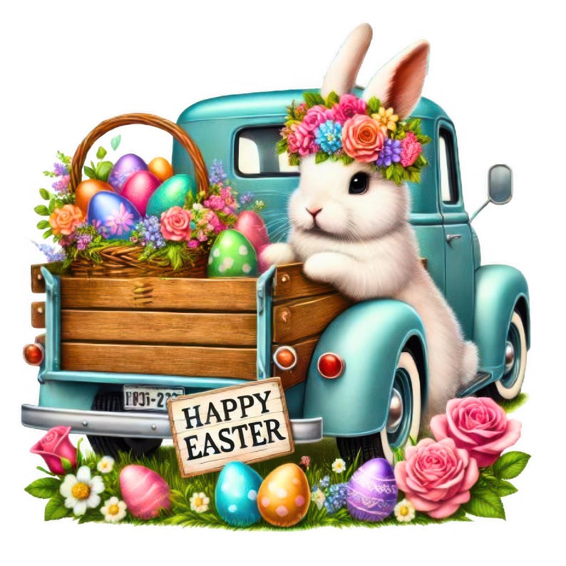 Easter Bunny Truck Clipart: Vintage Easter Designs (digital Download ...