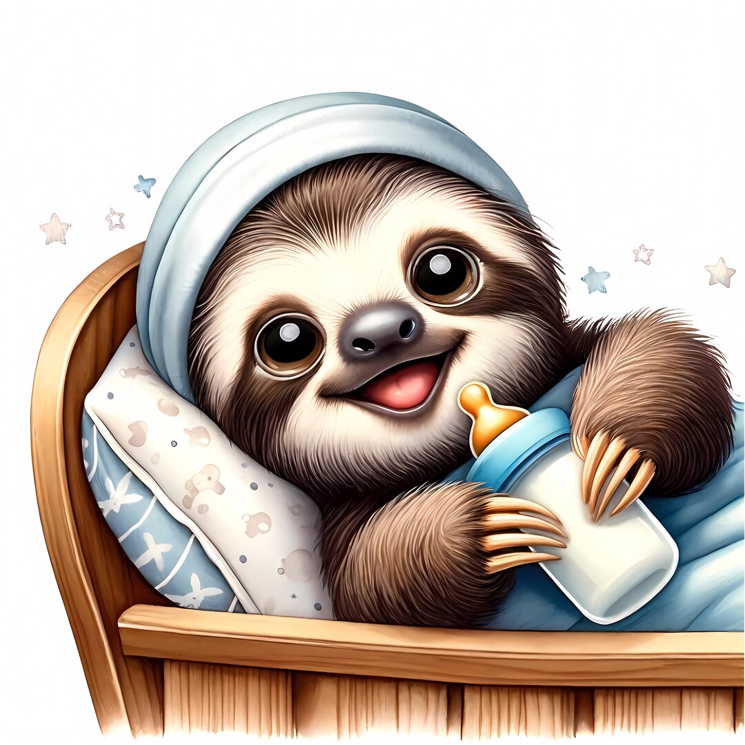 Baby Sloth With Baby Bottle Clipart 12 High-quality Jpgs Clipart Bundle ...