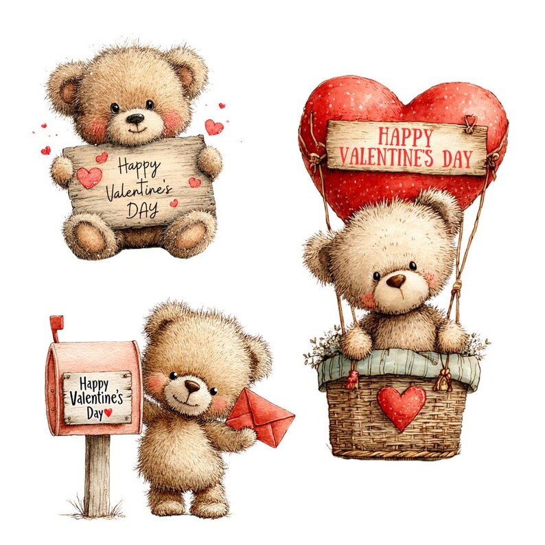 Teddy Bear Valentine's Day Clipart | Romantic Whimsical Graphics ...