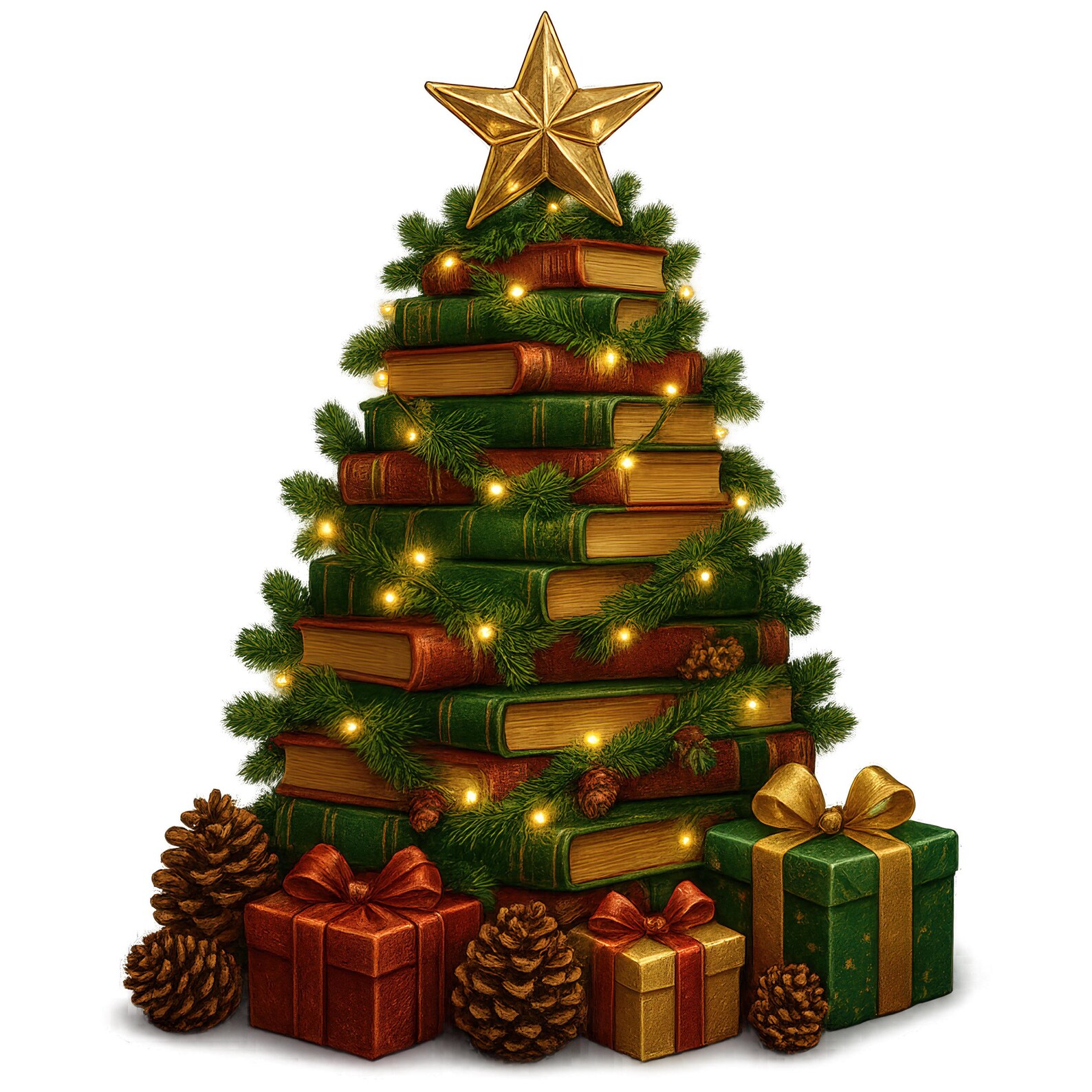 Book Christmas Tree Clipart: Festive Book Stack PNG (digital Download ...
