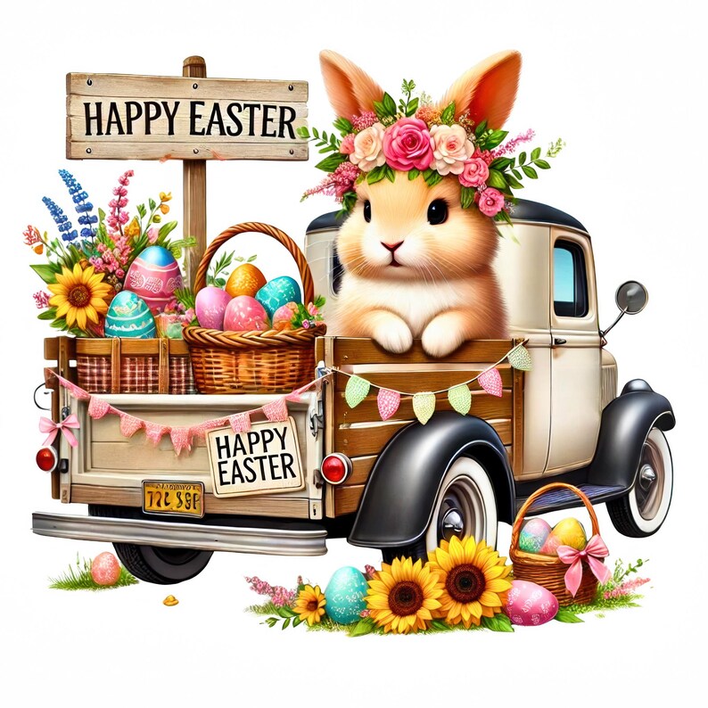 Easter Bunny Truck Clipart: Vintage Easter Designs (digital Download ...