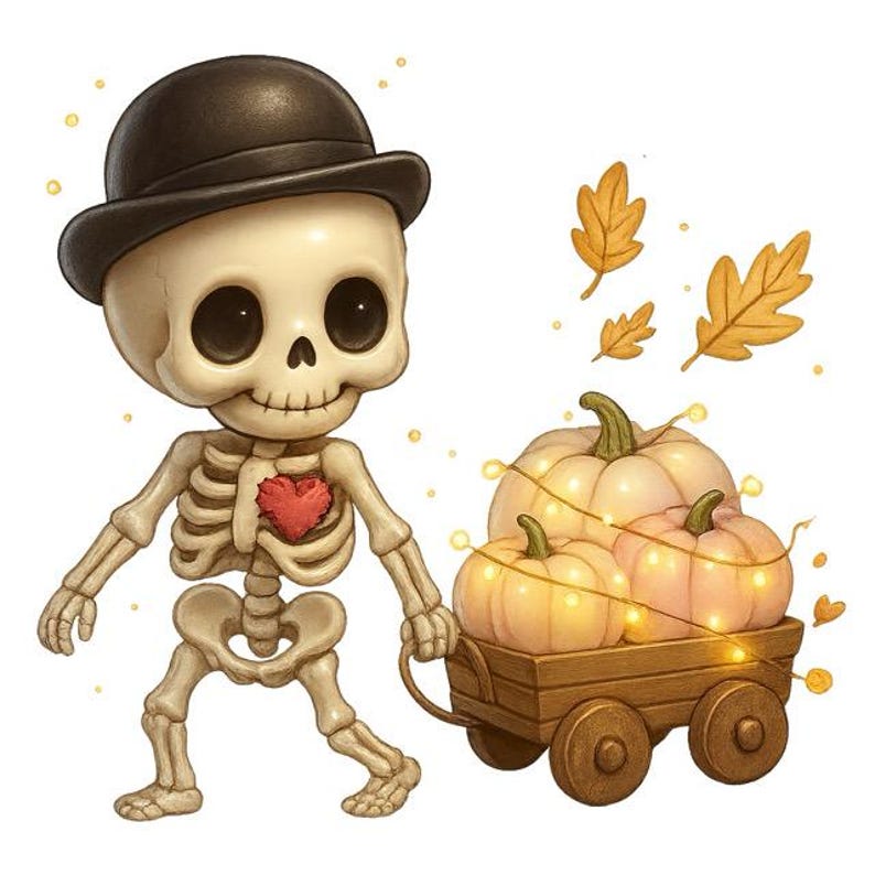 Cute Halloween Skeleton Clipart | Spooky PNG Illustration Set (digital ...