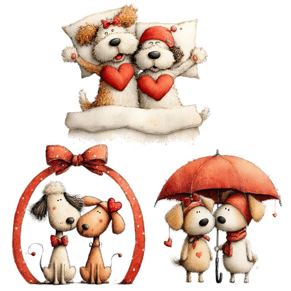 Whimsical Valentine's Day Dogs Clipart: Valentine Graphics (digital ...