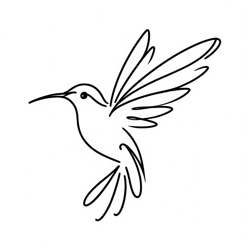 Hummingbird Line Art Clipart: Minimalist Bird Design (digital Download ...