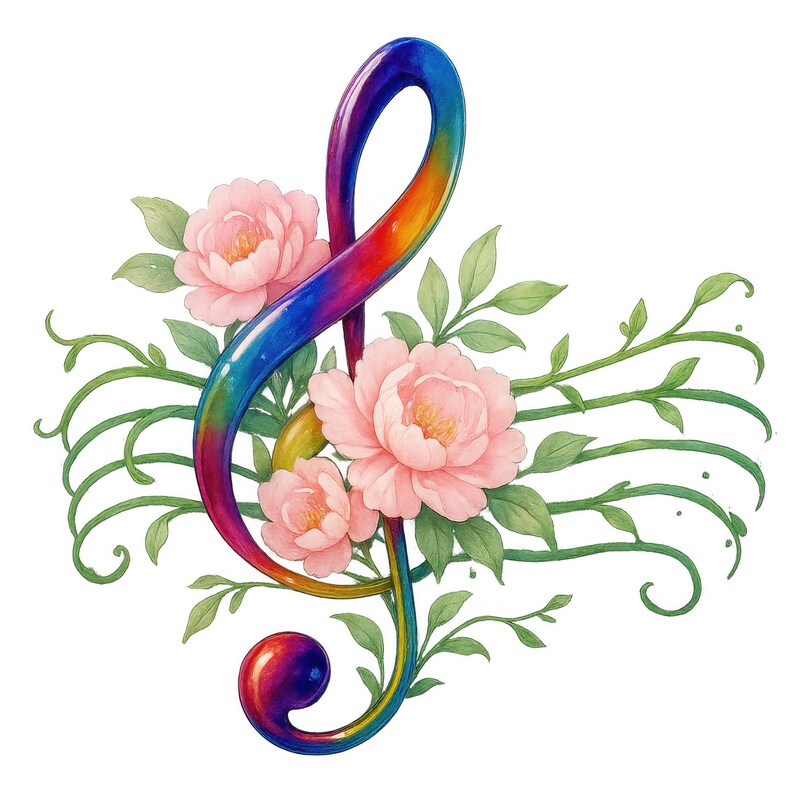 Floral Music Note Clipart, High-quality Pngs (commercial Use) - Etsy