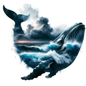 Whale Clipart Bundle - 12 High-quality Jpgs - Wall Art - Aquatic Art ...