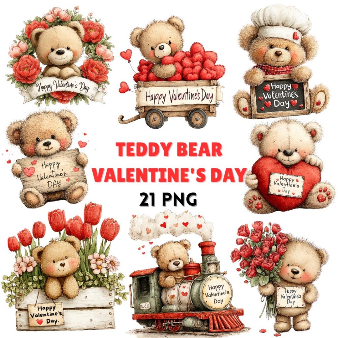 Teddy Bear Valentine's Day Clipart | Romantic Whimsical Graphics ...