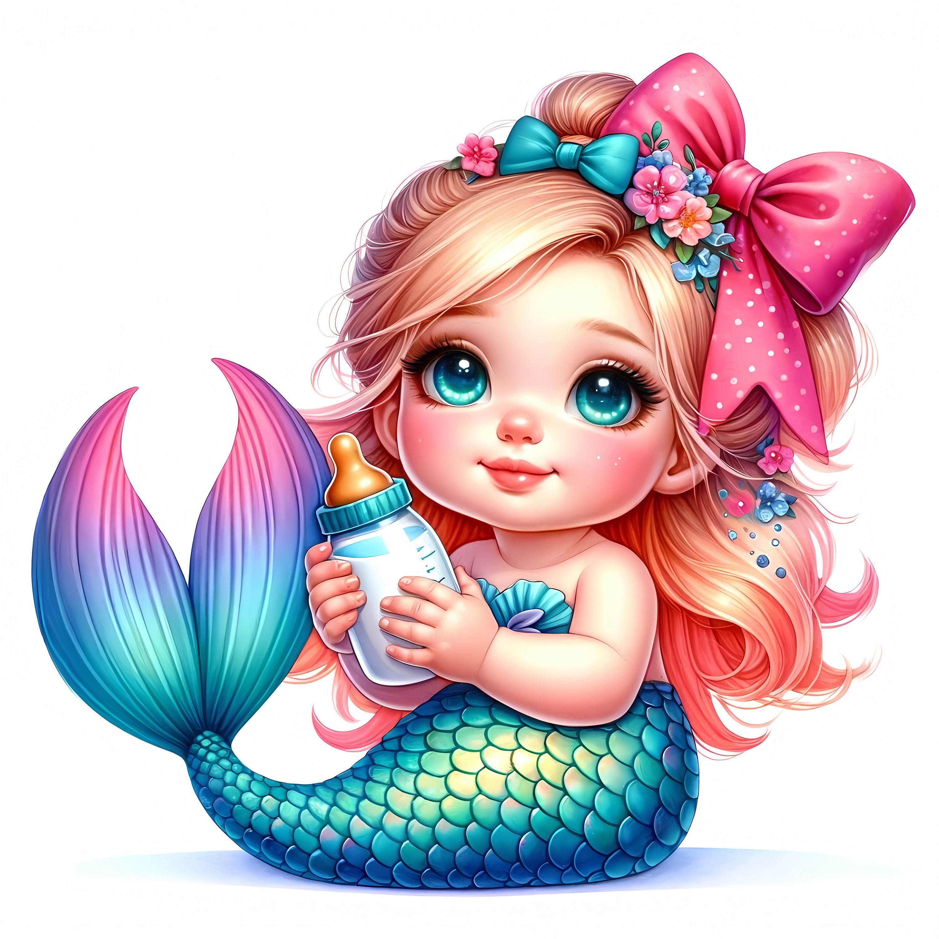 Baby Mermaid Clipart | 10 High-quality Jpgs | Cute Baby Mermaid Clipart ...