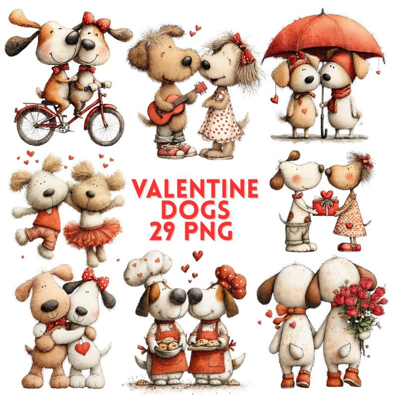 Whimsical Valentine's Day Dogs Clipart: Valentine Graphics (digital ...