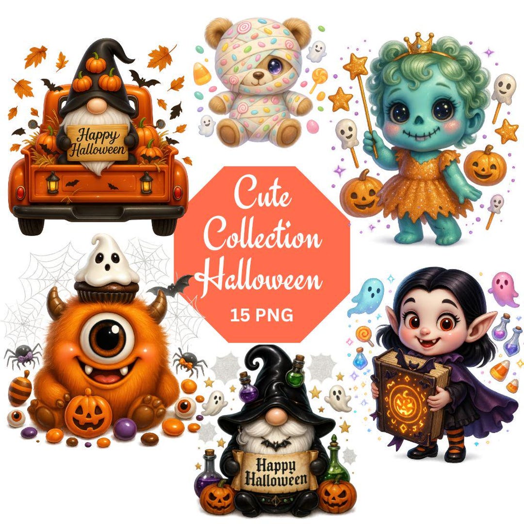 Cute Halloween Clipart Collection, Spooky PNG Graphics (commercial Use ...