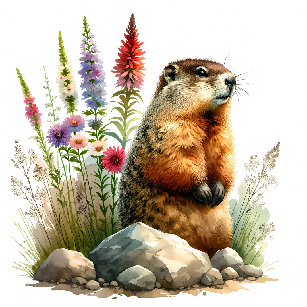 Groundhog With Flowers Clipart - 15 High Quality Jpgs - Floral ...