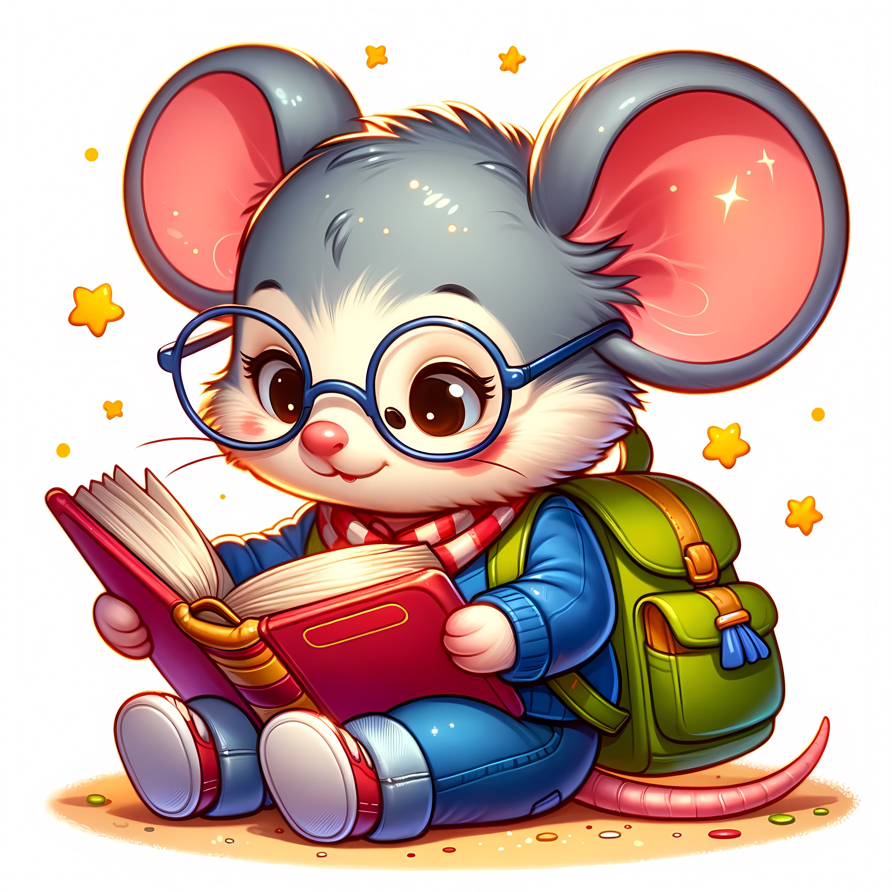 Little Mouse Student Reading a Book Clipart Bundle 11 High-quality Jpgs ...