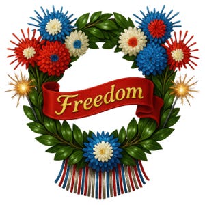 4th of July Wreath Clipart, Flowers USA, Happy 4th of July PNG ...