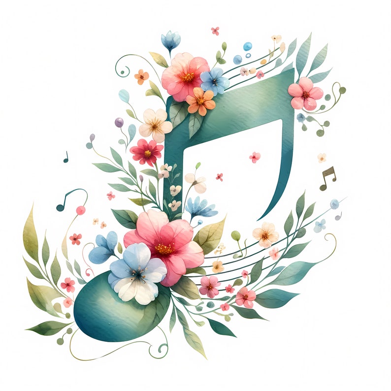Floral Music Note Clipart: Watercolor Flower Accents (digital Download ...