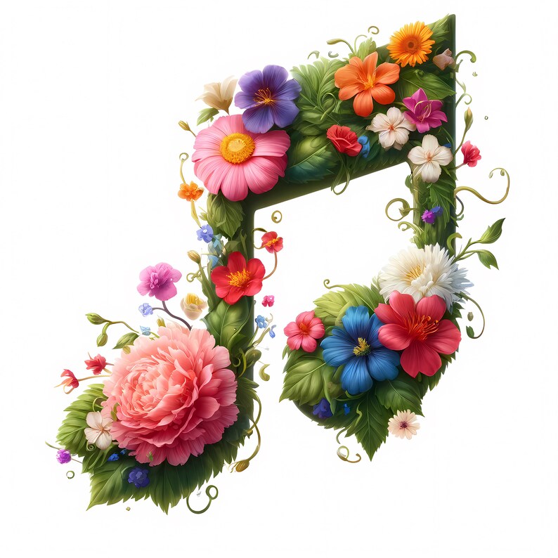 Floral Music Note Clipart | Musical Wall Art (digital Download) Set of ...