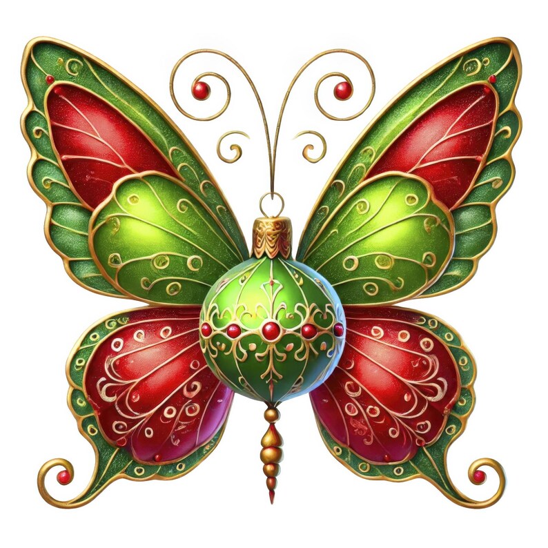 Christmas Butterfly Clipart: Festive Holiday Butterflies (digital ...