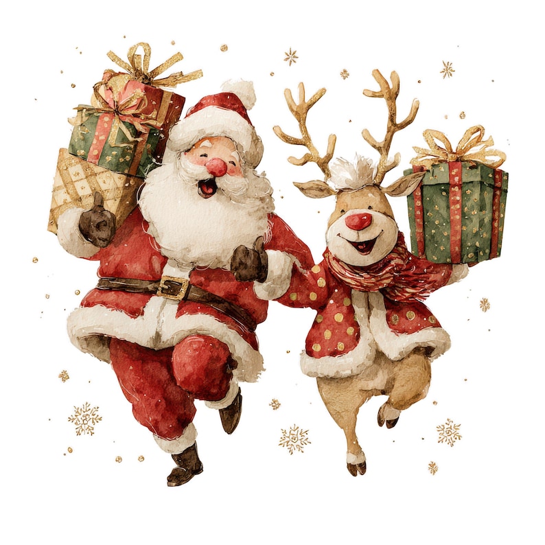 Santa & Reindeer Christmas Clipart: Whimsical Holiday Graphics (digital ...