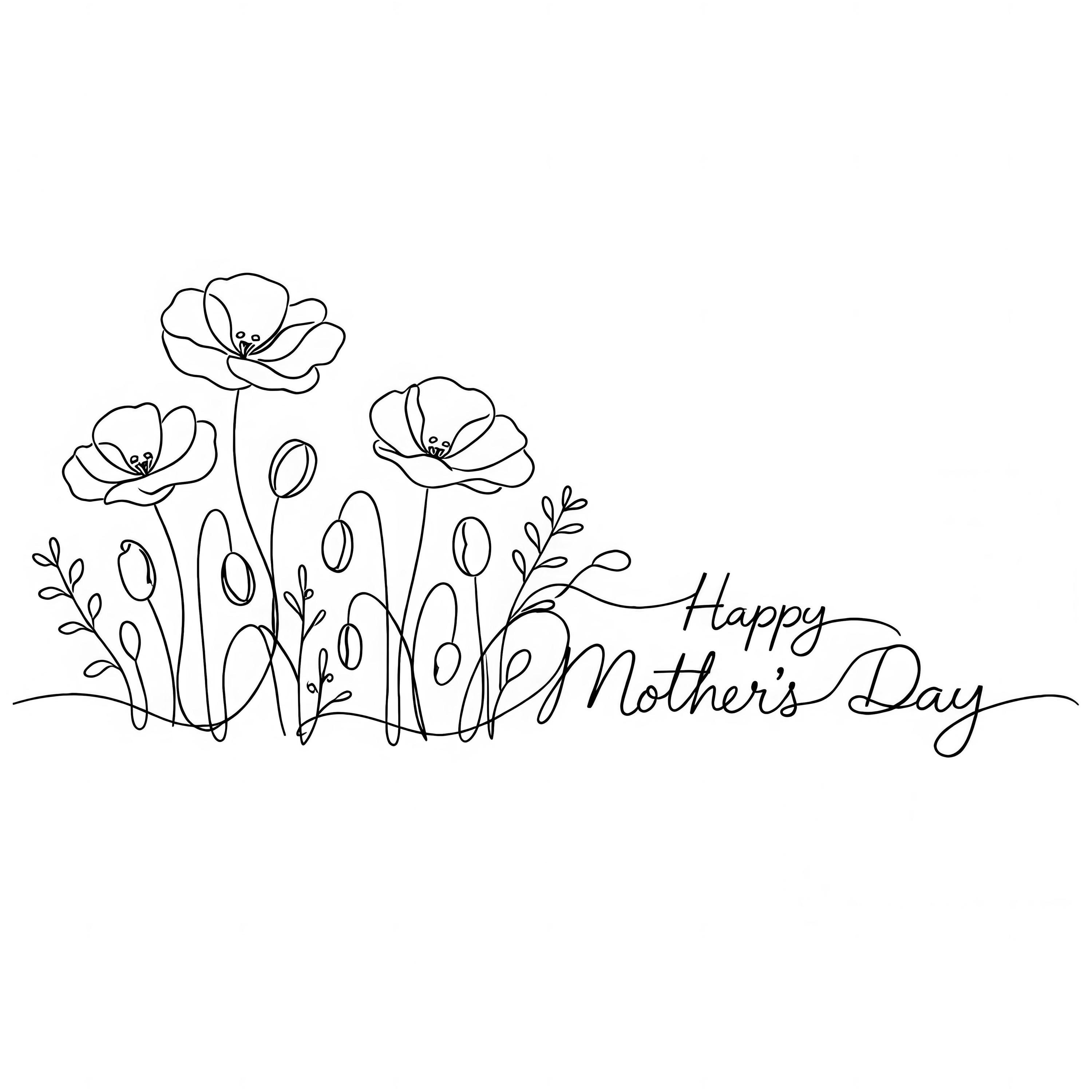 Floral Mother’s Day Clipart, Mom Hand Drawn Outline Graphics, Digital ...