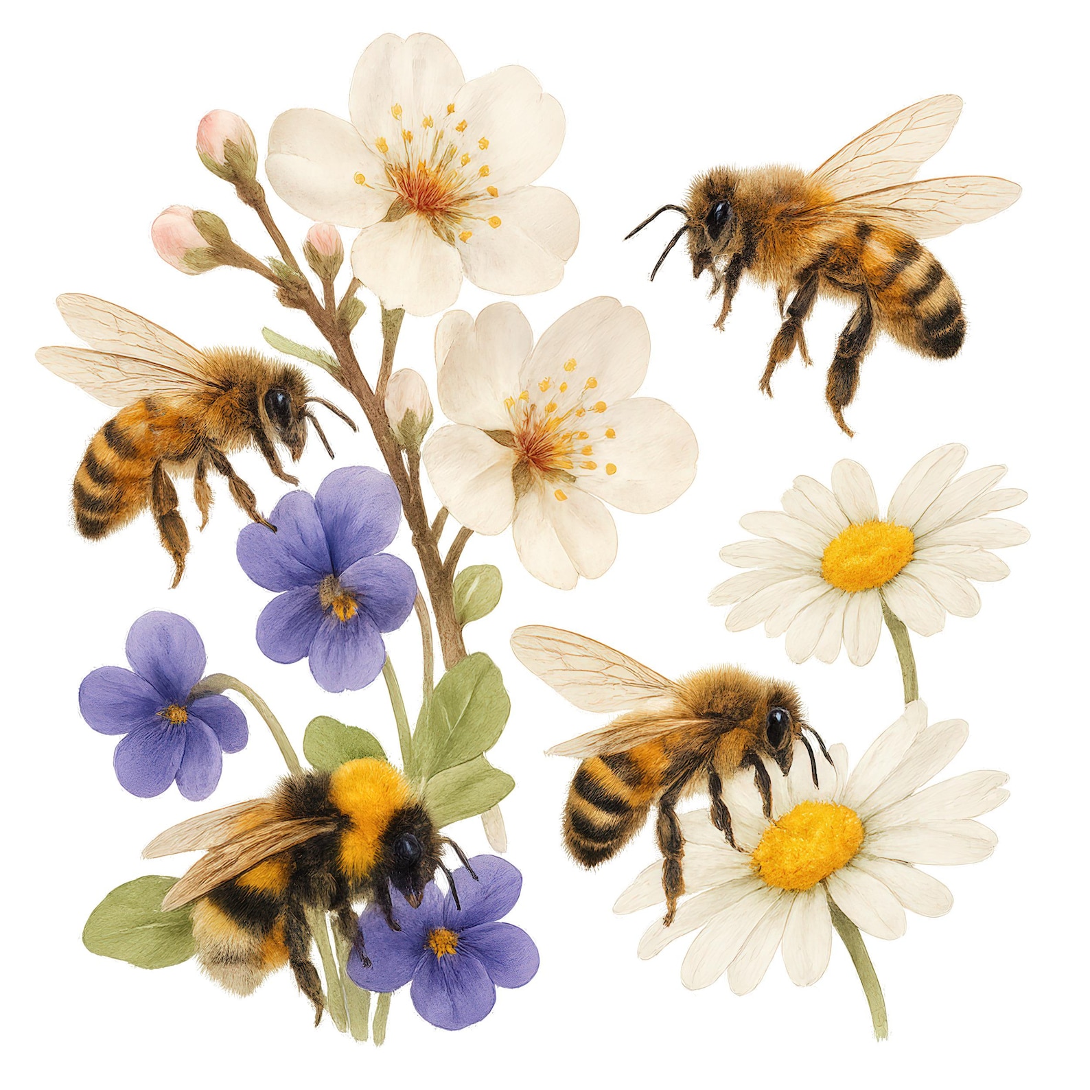 Bee and Flower Clipart Bundle: Spring PNG Graphics (digital Download ...