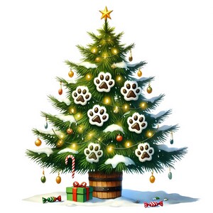 Christmas Cat Tree Clipart | 12 High-quality Jpgs | Cute Paw Christmas ...