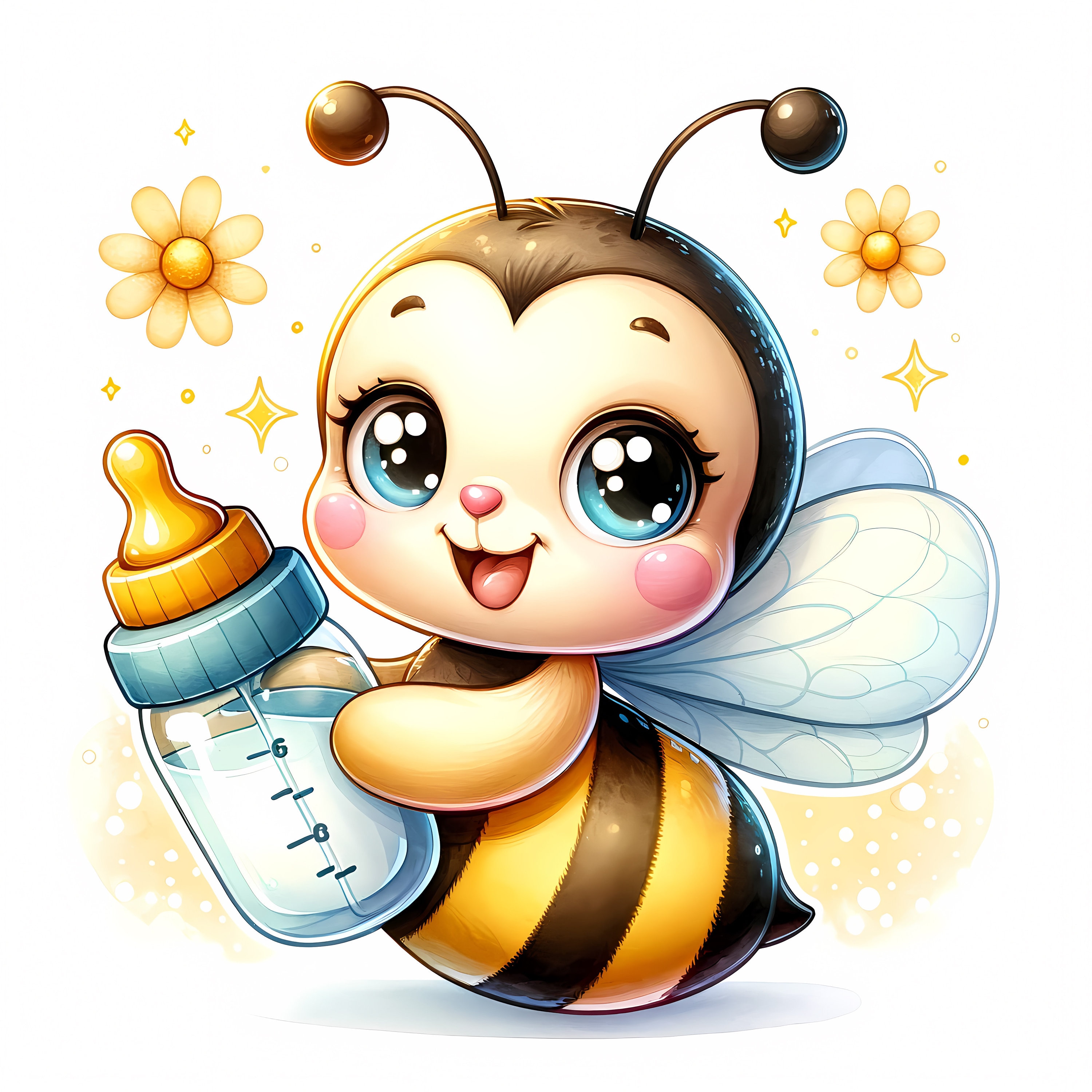 Cute Bee With Baby Bottle Clipart 10 High-quality Jpgs Clipart Bundle Wall Art Nursery Decor ...