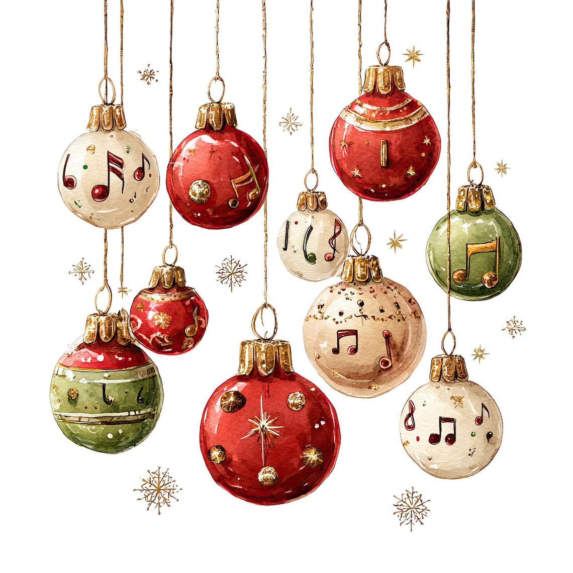 Christmas Ornaments Music Notes Clipart | Festive Musical Graphics ...