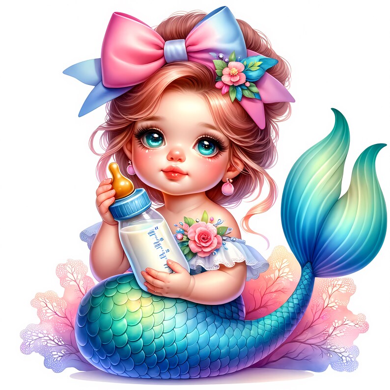 Baby Mermaid Clipart 10 High-quality Jpgs Cute Baby Mermaid Clipart ...