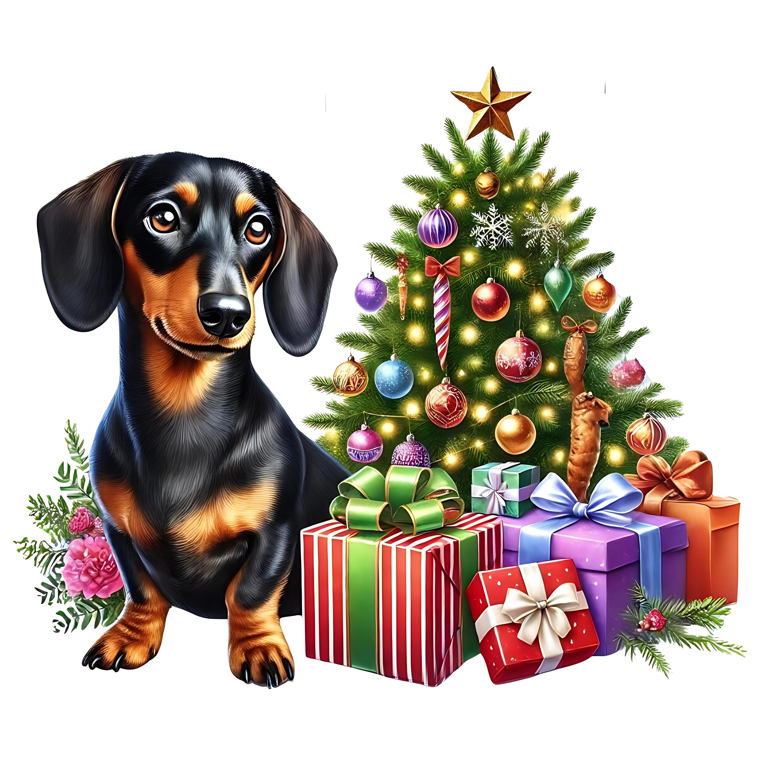 Christmas Dachshund Clipart: Festive Dog Art (12 JPG Digital Download ...