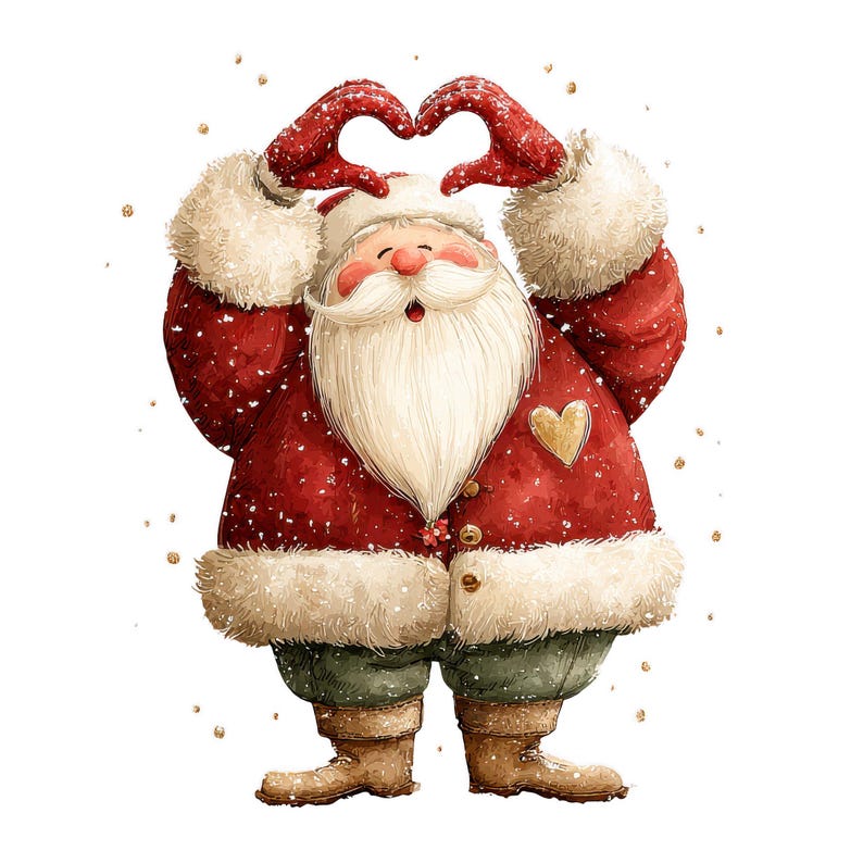 Christmas Santa Heart Clipart: Whimsical Holiday Graphics (digital ...