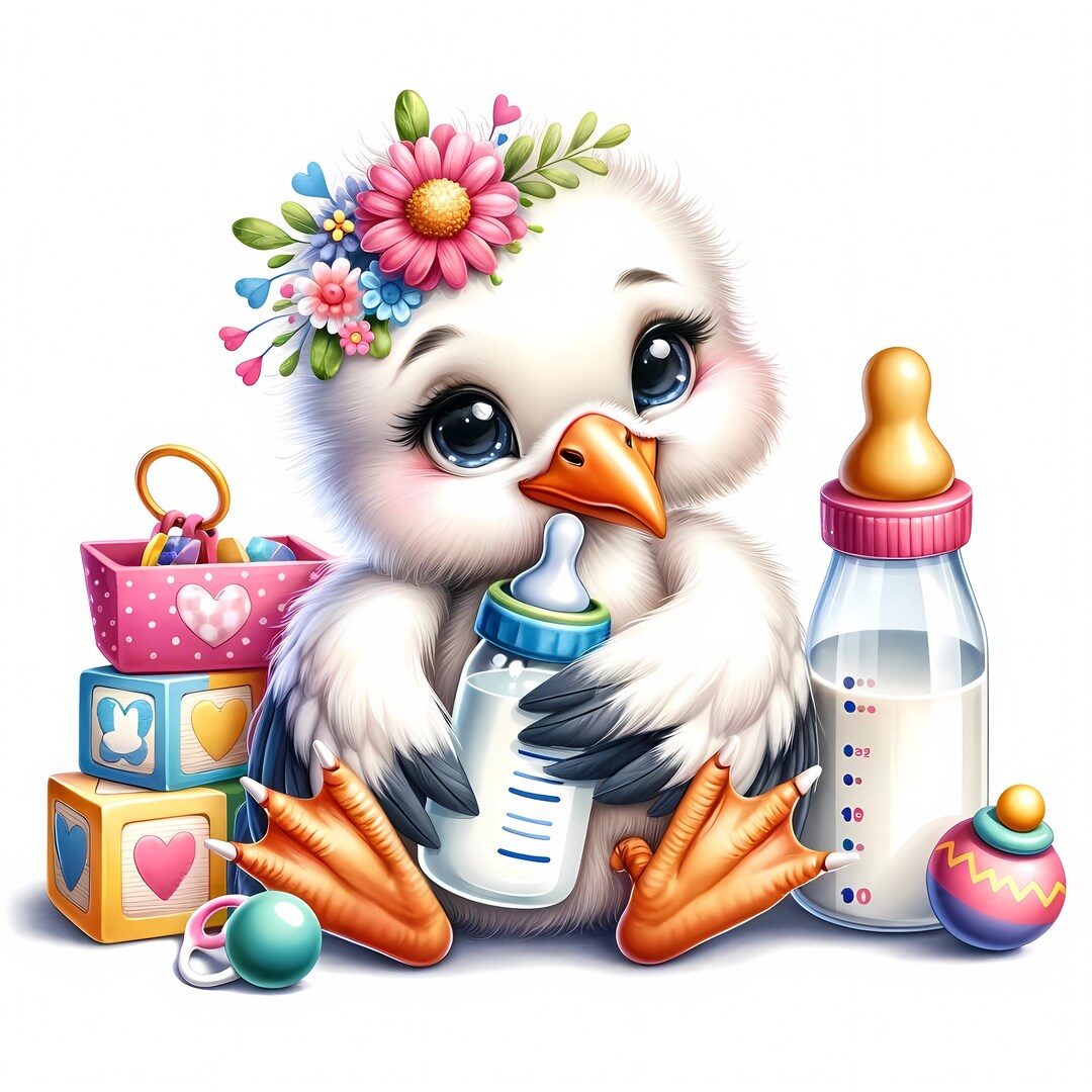 Baby Stork Clipart 10 High-quality Jpgs Cute Baby Stork Clipart Bundle ...