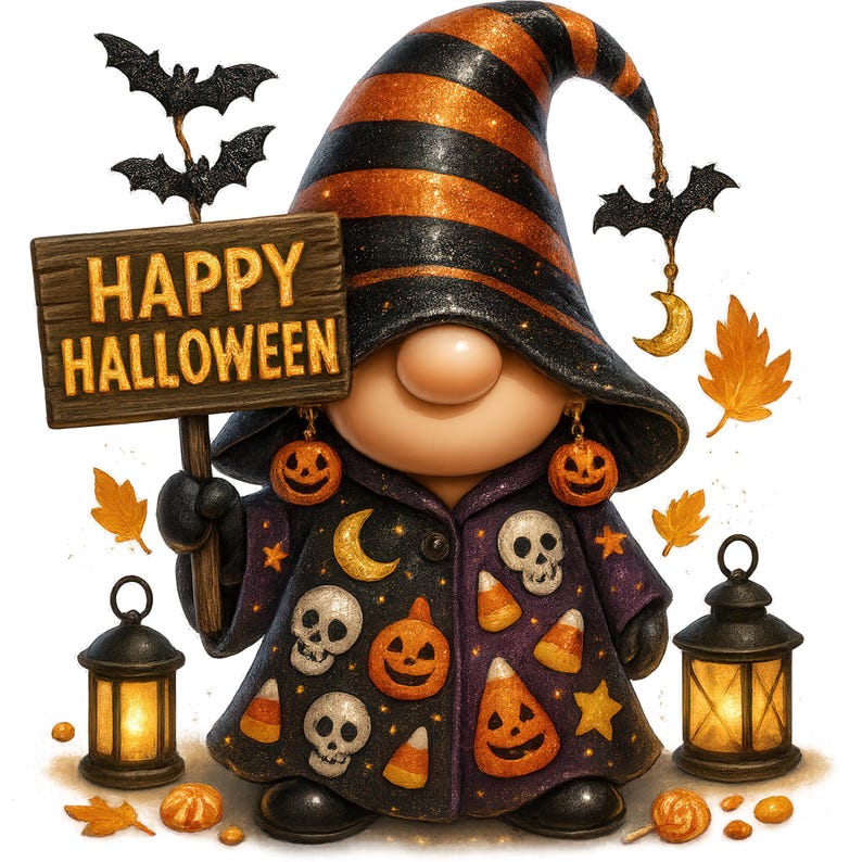 Cute Halloween Gnome Clipart, Pumpkin Fall Illustration (PNG Download ...