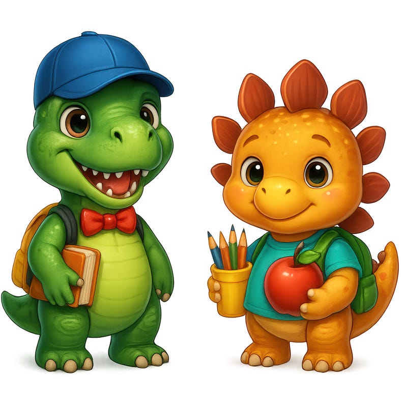 Student Dinosaur Clipart: Back to School PNG (digital Download) Set of ...
