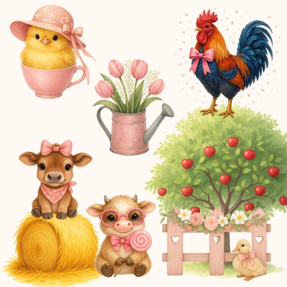 Cute Farm Animals Clipart Bundle, Kids Nursery Decor (PNG, Commercial ...