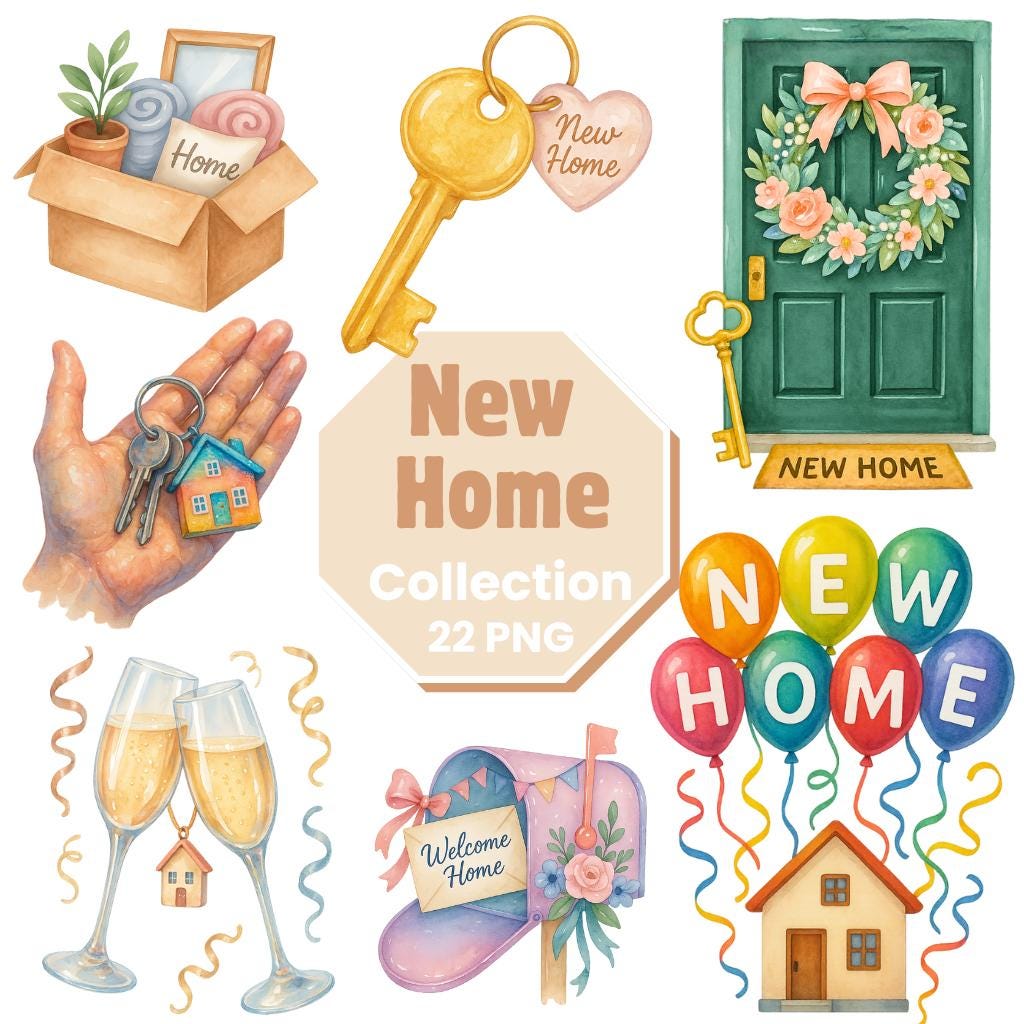 23 New Home Clipart Bundle, Housewarming PNG, Moving Day (digital ...