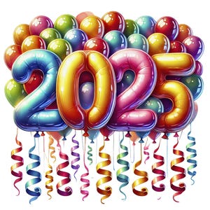 10 PNG | Happy 2025 New Year Balloons Clipart | New Years Eve Balloons ...