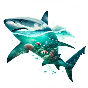 Shark Clipart | 12 High-quality Jpgs | Majestic Shark Ocean Clipart ...