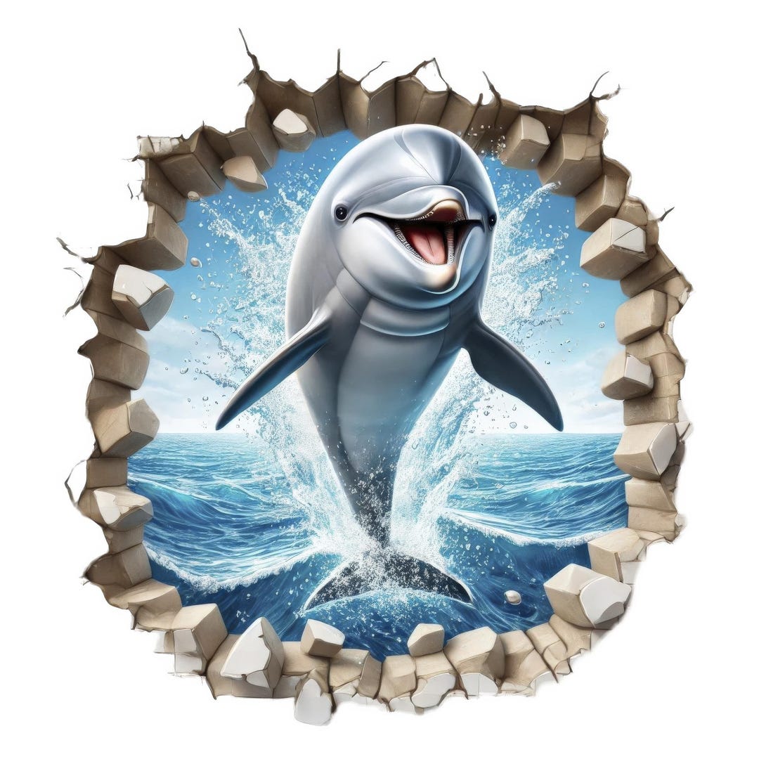 3D Dolphin Clipart: Leaping Dolphin, Coastal Wall Art (digital Download ...
