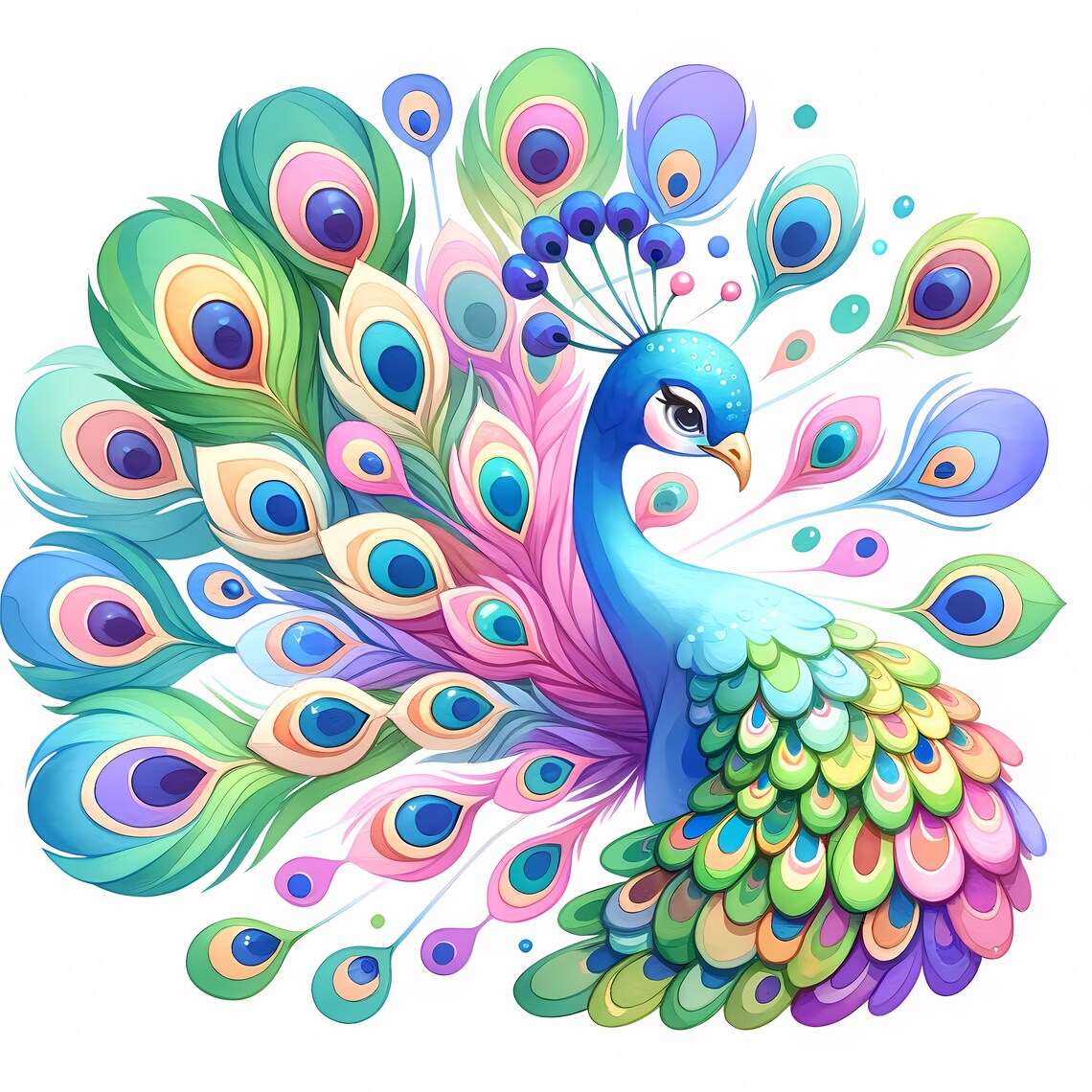 Cute Peacock 10 High-quality Jpgs Colorful Peacock Clipart Bundle Wall ...