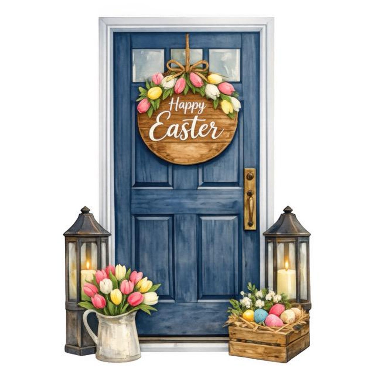 Easter Farmhouse Door Clipart: Rustic Spring Entry Graphics, Digital ...