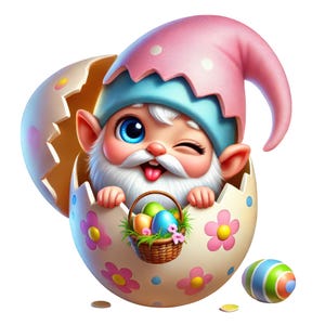 Cute Easter Gnome Clipart | 12 High-quality PNG | Easter Egg Gnome ...