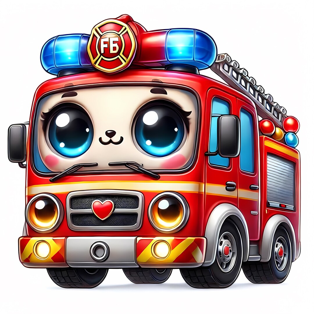 Cute Fire Truck Clipart | 10 High-quality Jpgs | Adorable Fire Truck ...