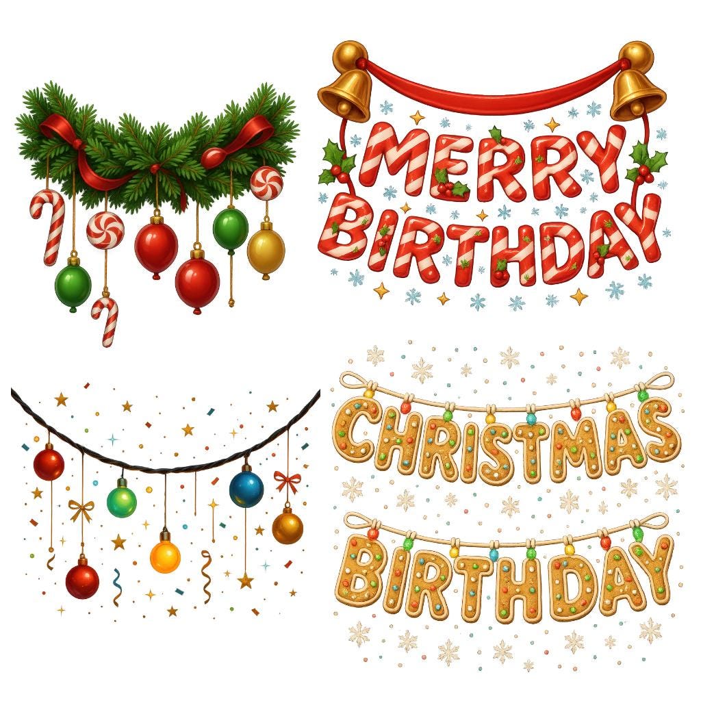 Christmas Birthday Clipart Bundle: Festive Party Graphics (25 PNG ...