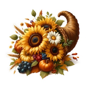 Thanksgiving Cornucopia Clipart: Autumn Harvest Art (digital Download ...