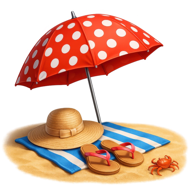 Colorful Beach Umbrella Clipart, Summer PNG Graphics (digital Download ...