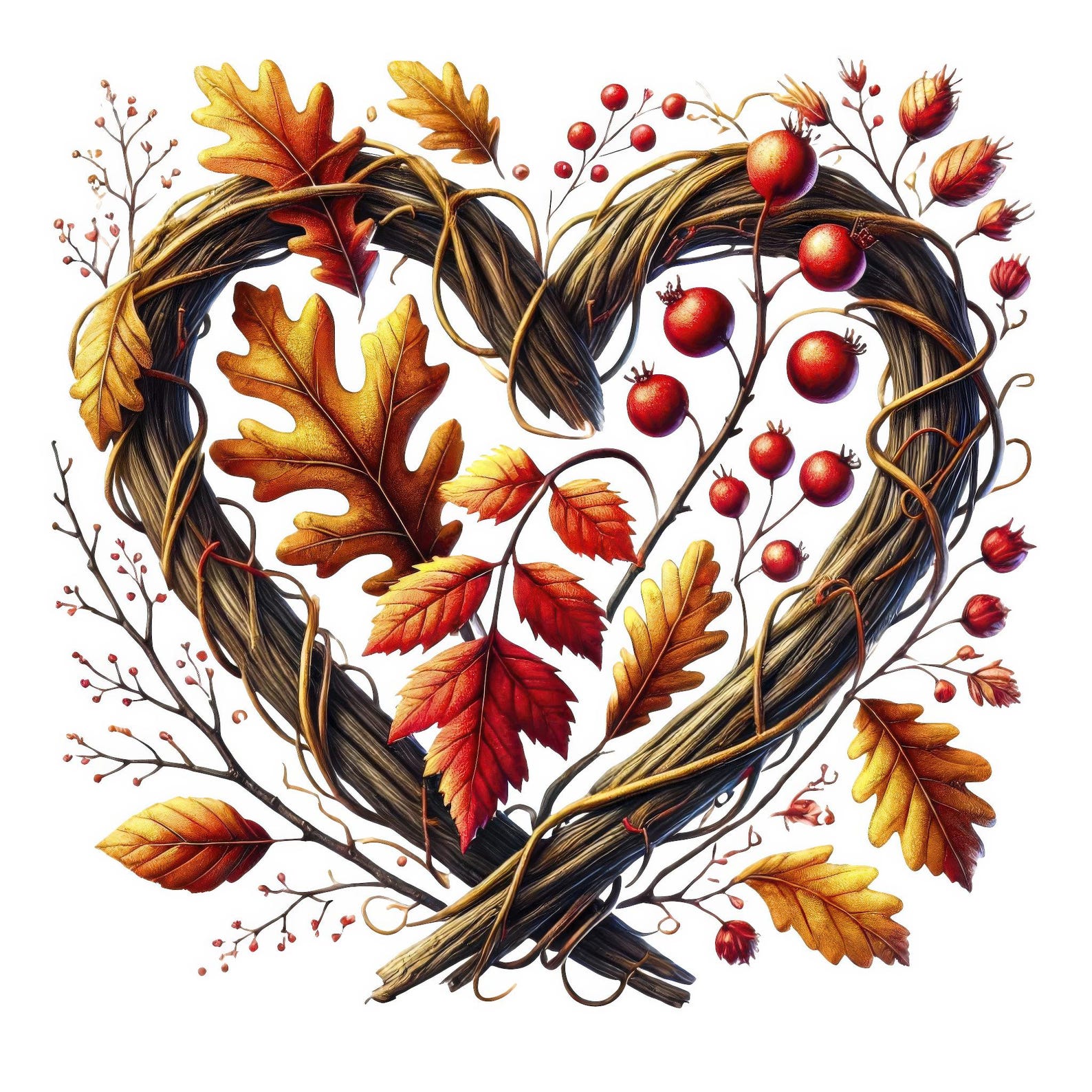 Autumn Leaves Heart Clipart: Fall Wall Art (12 PNG/JPG Digital Download ...