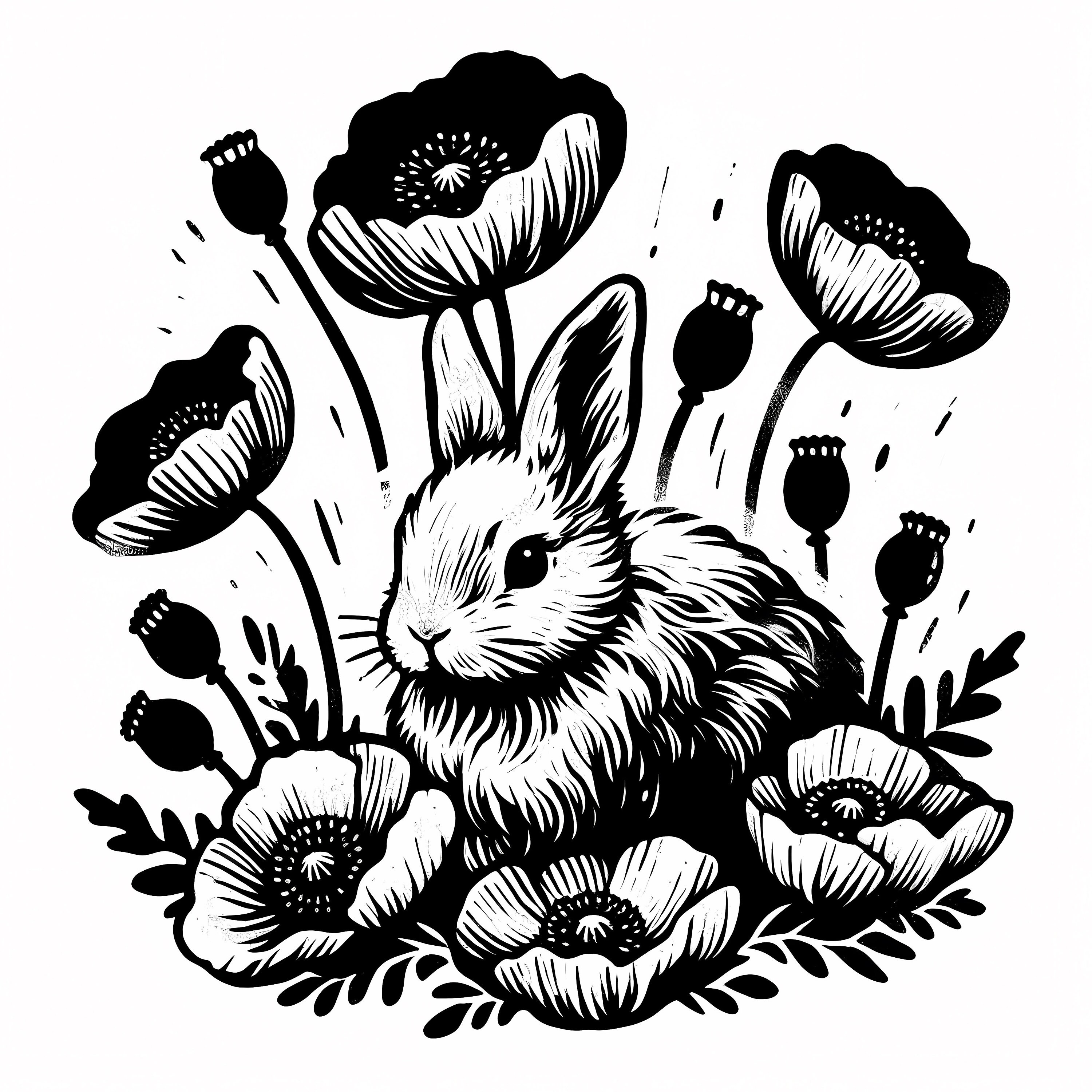 Bunny Black and White Clipart 15 High-quality Jpgs Bunny Black Ink ...