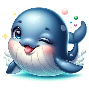 Cute Baby Whale Clipart | 11 High-quality Jpgs | Adorable Baby Whale Bundle | Wall Art | Sea ...