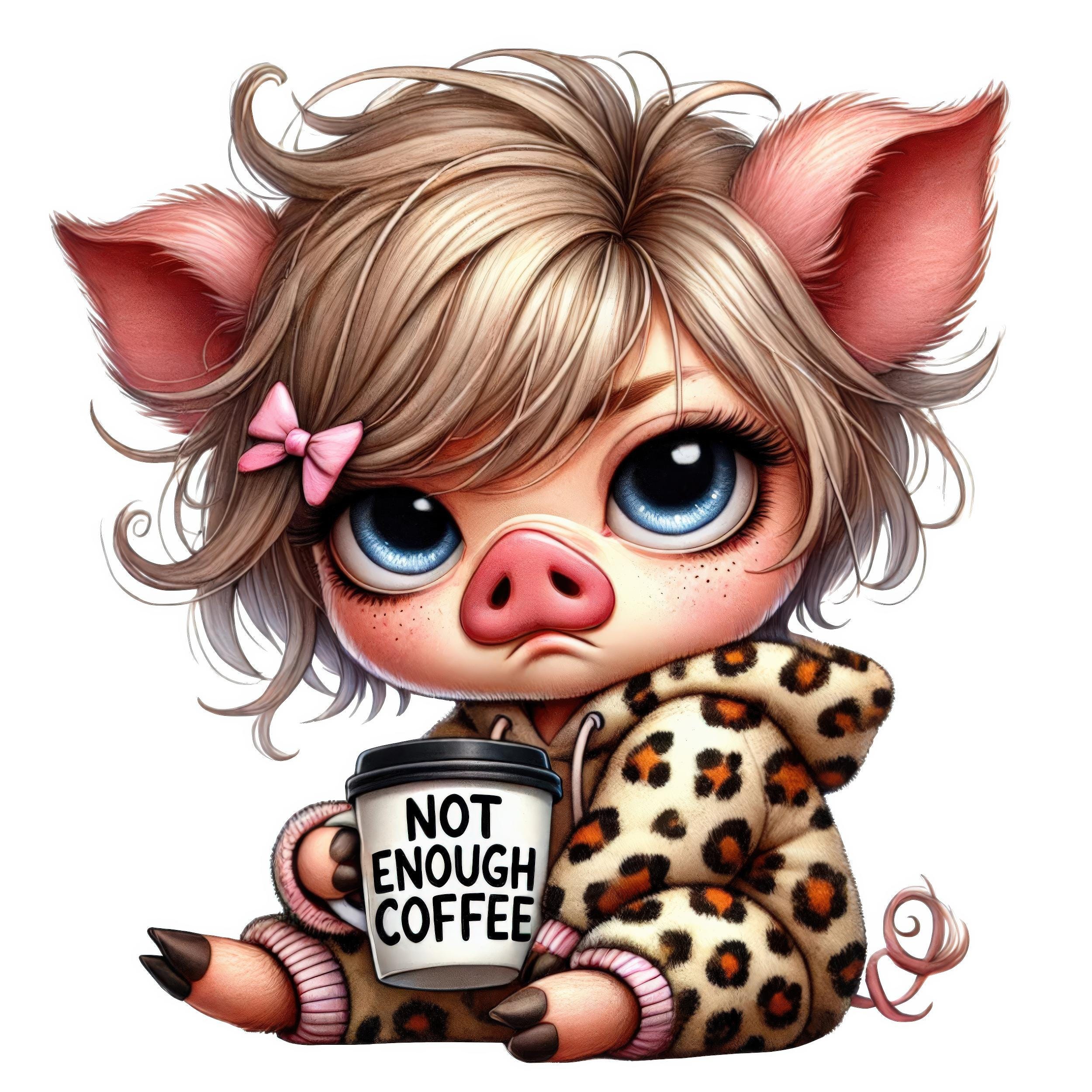 Watercolor Grumpy Pig Clipart: Funny Coffee PNG (digital Download ...